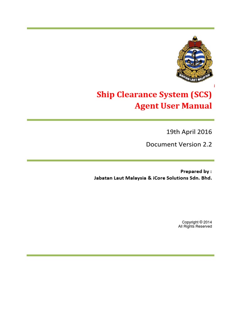 Ship Clearance System (SCS) Agent User Manual: 19th April 2016 Document Version 2.2 | PDF ...