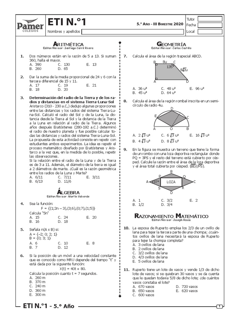 ETI N°1 - 5° Año PDF | PDF | Tierra | Mole (Unidad)