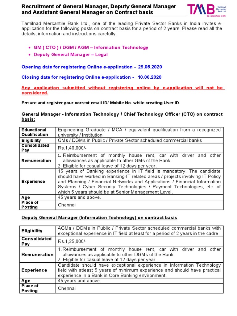 GM (CTO) / DGM / AGM - Information Technology Deputy General Manager ...