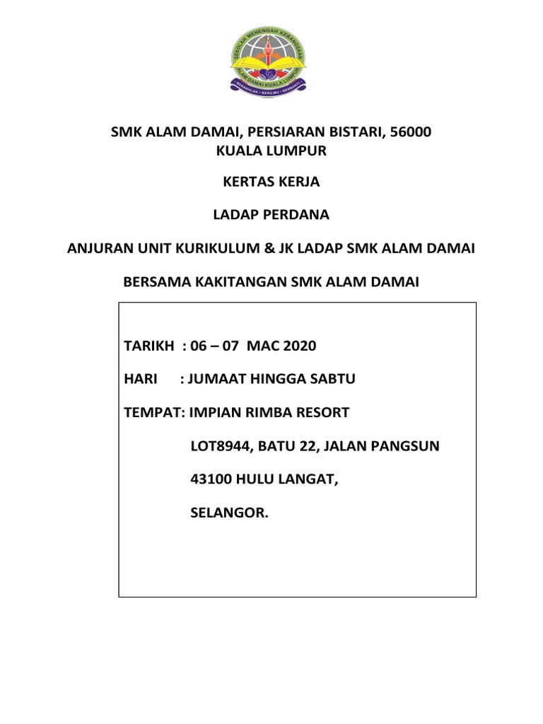 Kertas Kerja Ladap Perdana 2020 | PDF