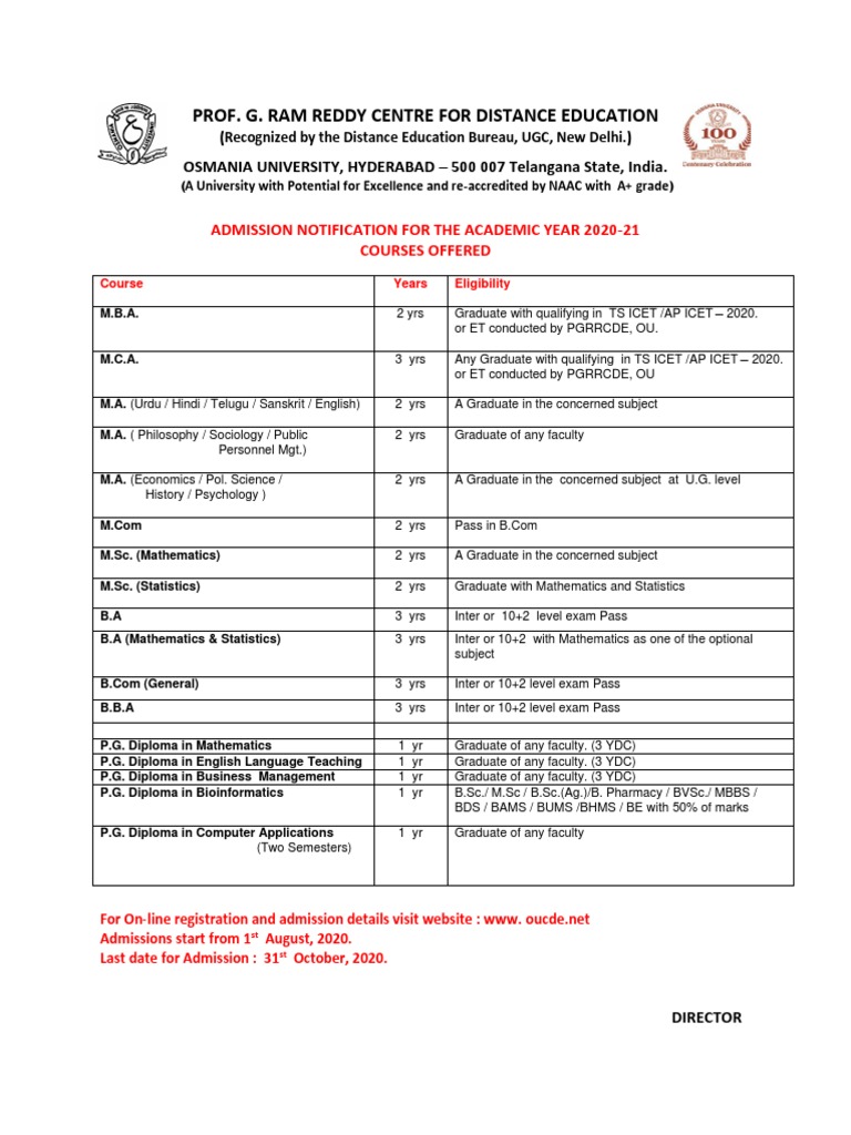 Prof. G. Ram Reddy Centre For Distance Education: OSMANIA UNIVERSITY ...