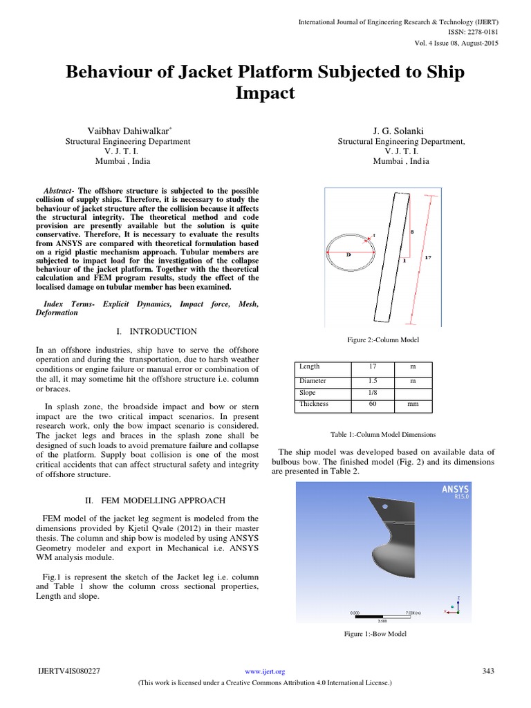 Behaviour of Jacket Platform Subjected To Ship Impact: Vaibhav ...