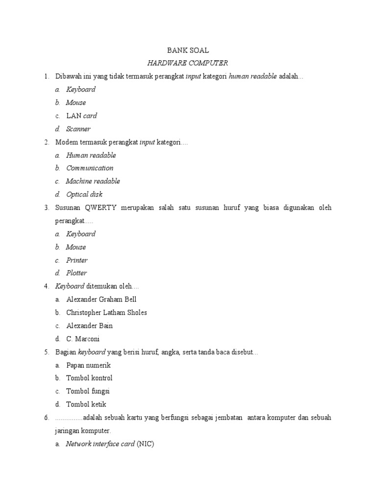 BANK SOAL Hardware TIK 7 | PDF