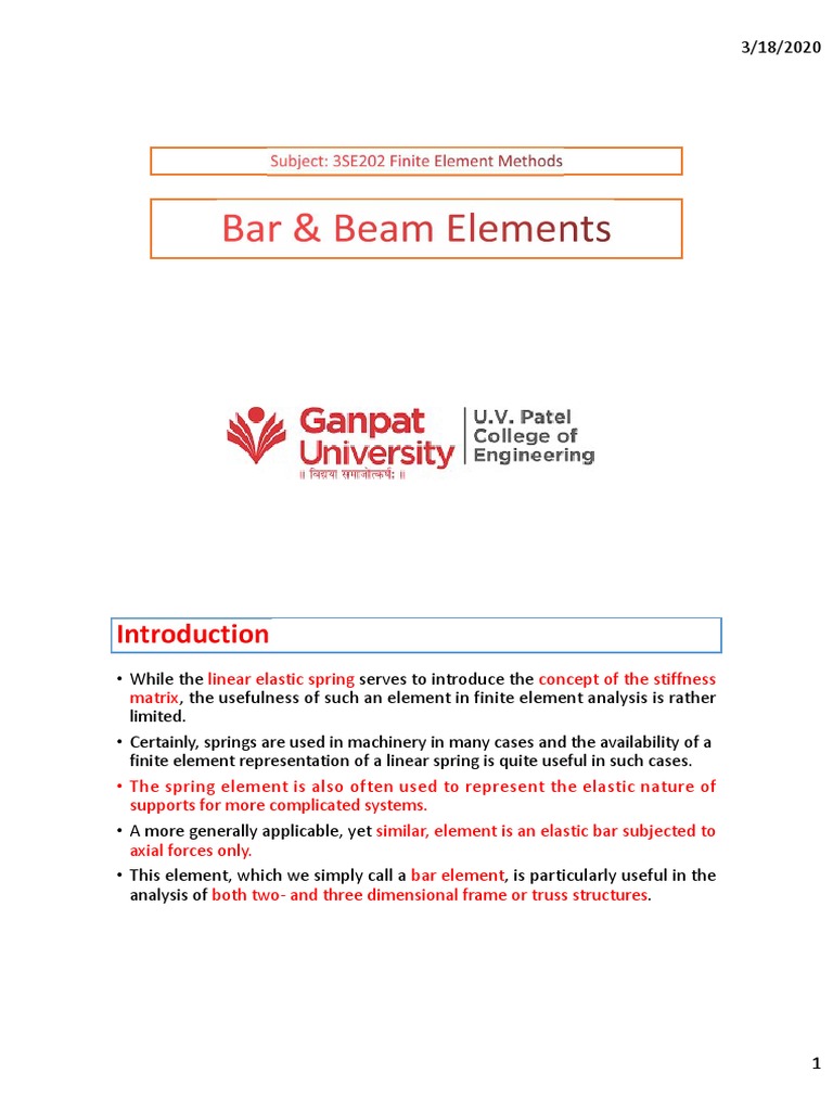 Unit 3 FEM Bar & Beam Elements PDF | PDF | Elasticity (Physics ...