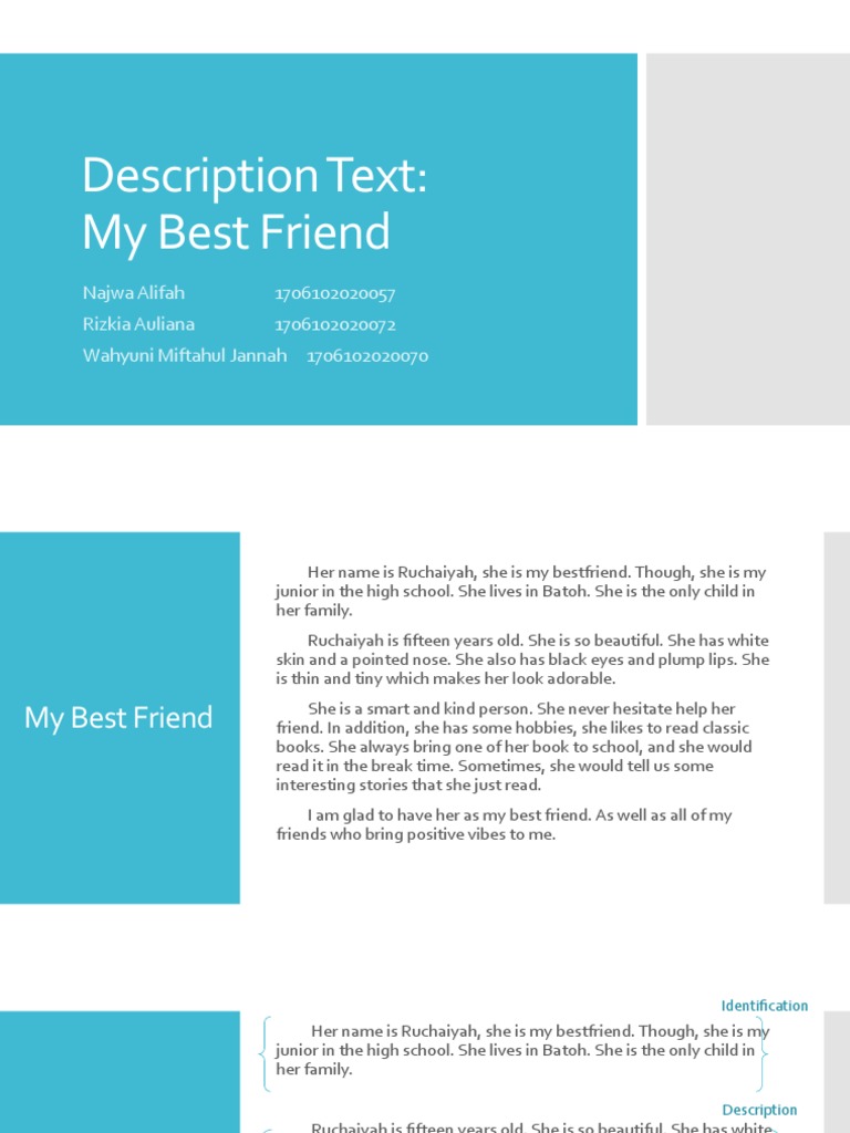 Description Text: My Best Friend | PDF | Verb | Adjective