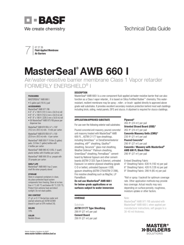 Masterseal Awb 660 I: Air/Water-Resistive Barrier Membrane Class 1 ...