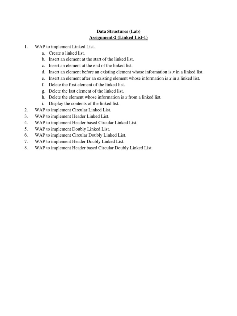 Data Structures Lab: Linked Lists 1-8 | PDF