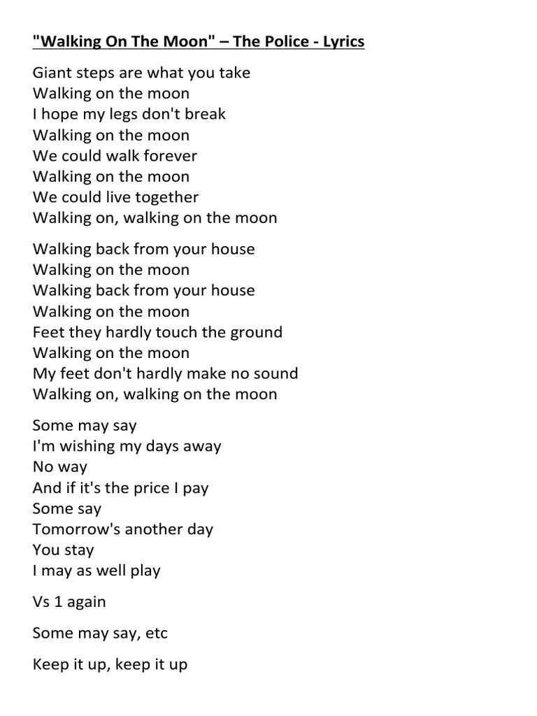 Walking On The Moon - Lyrics - Police Sting | PDF