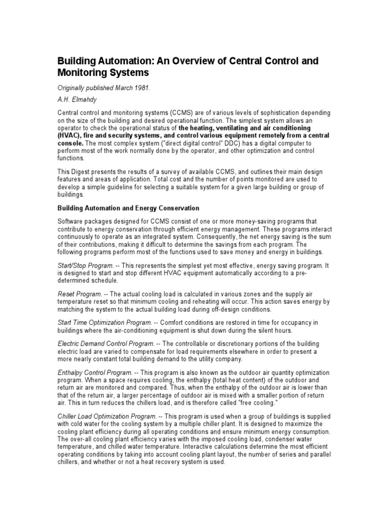 CCMS Intelligent Building Systems | PDF | Building Automation | Air ...
