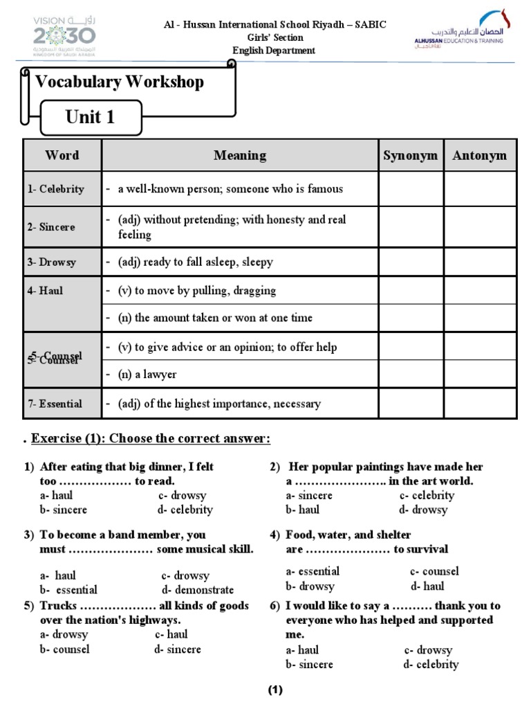 Grade 5 Vocabulary Workshop Guide | PDF
