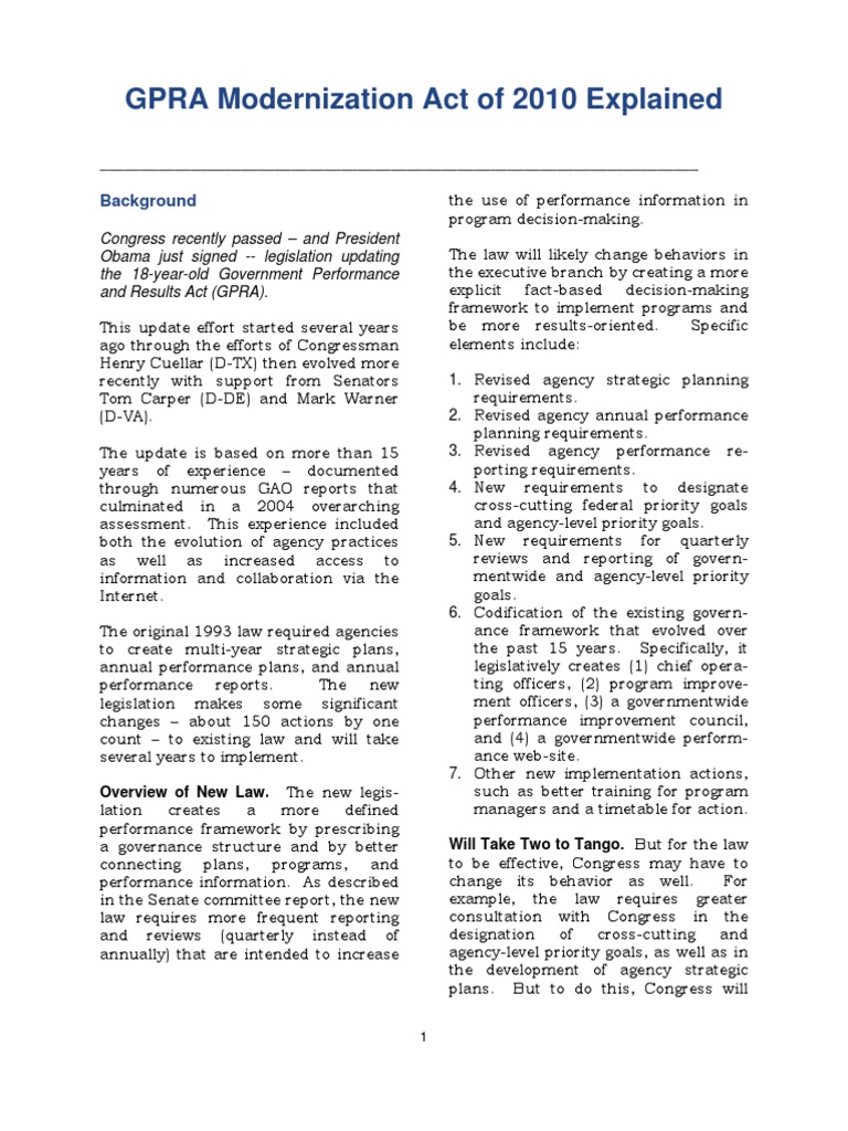 GPRA Modernization Act of 2010 Explained | Office Of Management And ...