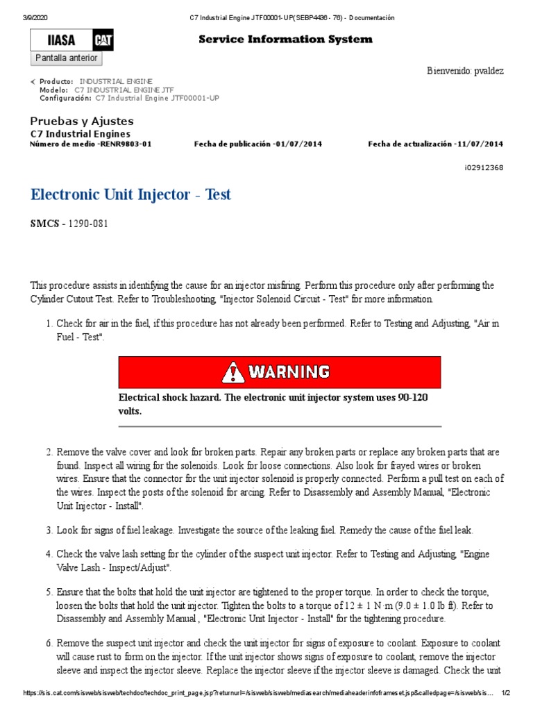 Electronic Unit Injector - Test: Pruebas y Ajustes | PDF | Fuel ...