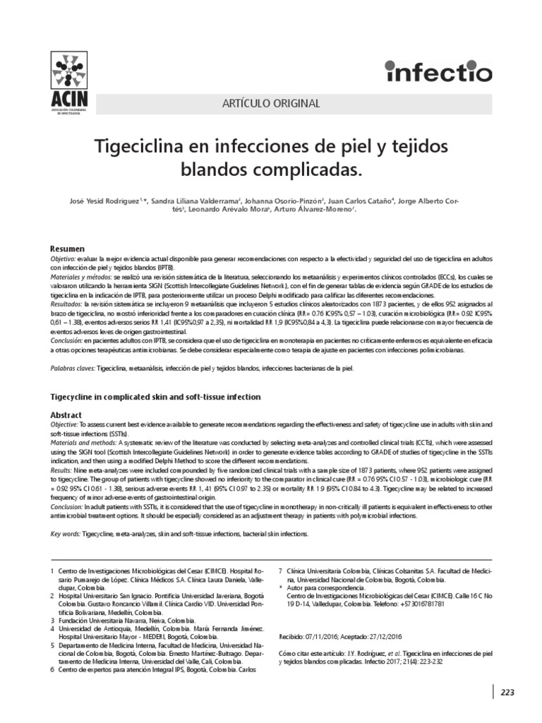 Tigeciclina en Infecciones de Piel y Tejidos BLANDOS | PDF | Staphylococcus Aureus | Metaanálisis