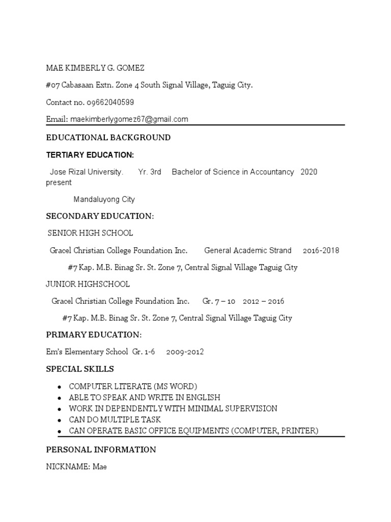 Educational Background Tertiary Education | PDF