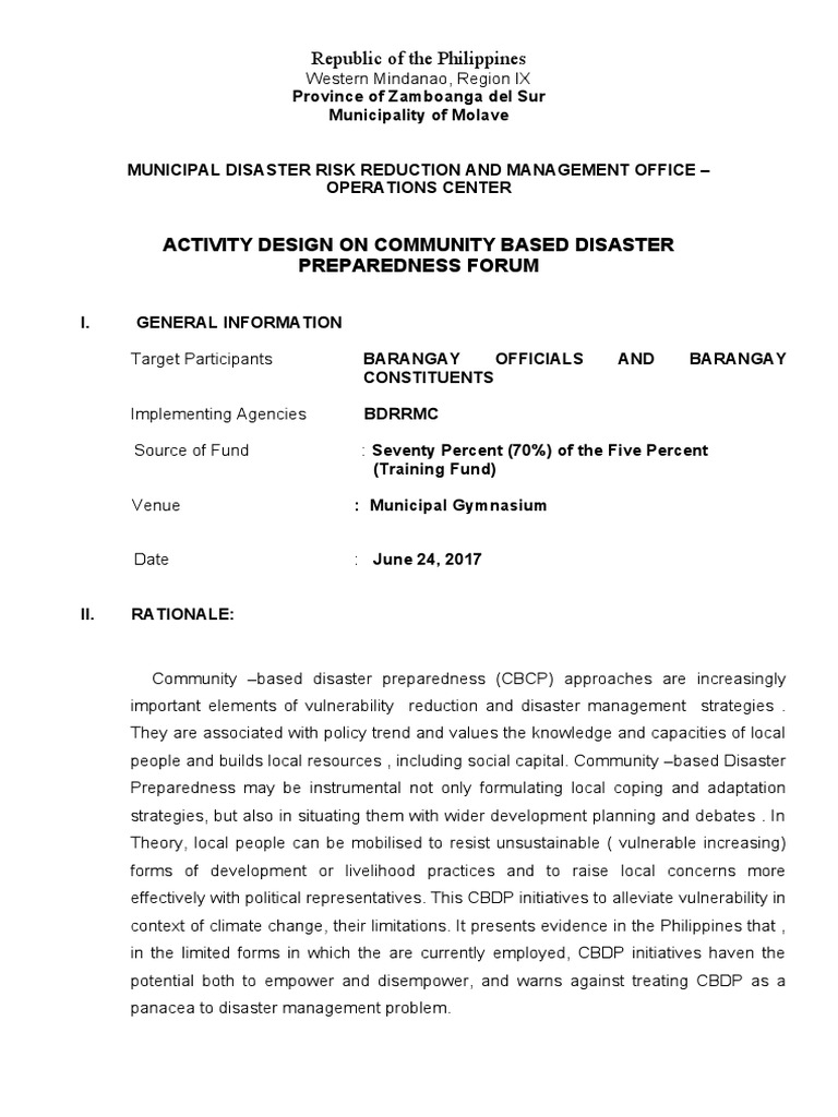 Activity Design On DRR | PDF | Emergency Management | Disaster Risk ...