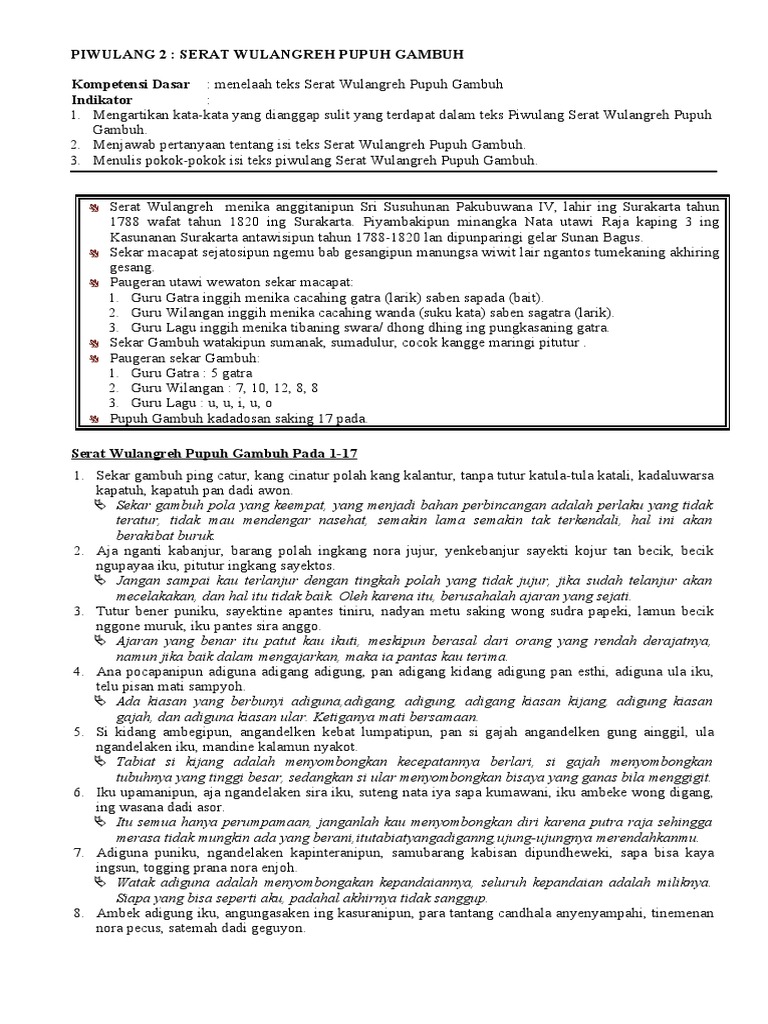 Piwulang 2 Pupuh Gambuh | PDF