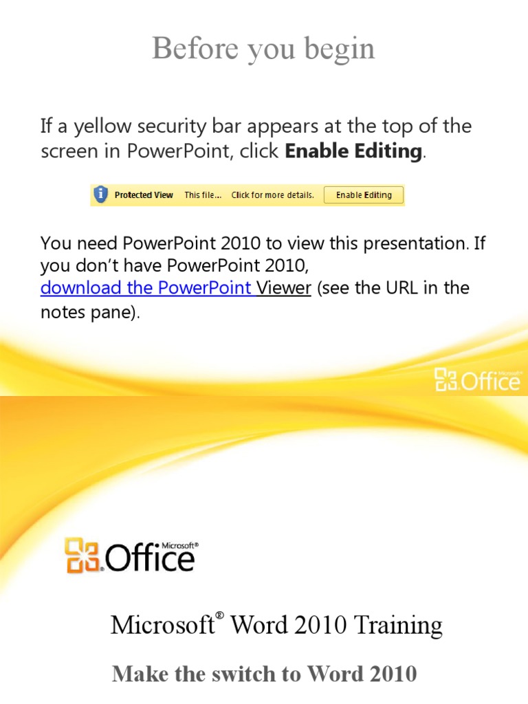 Training Presentation - Make The Switch To Word 2010 | PDF | Keyboard ...