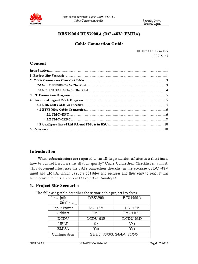 dbs3900 Bts3900a 48v Emua Cable Connection Guide 2009 5 27 PDF | PDF ...