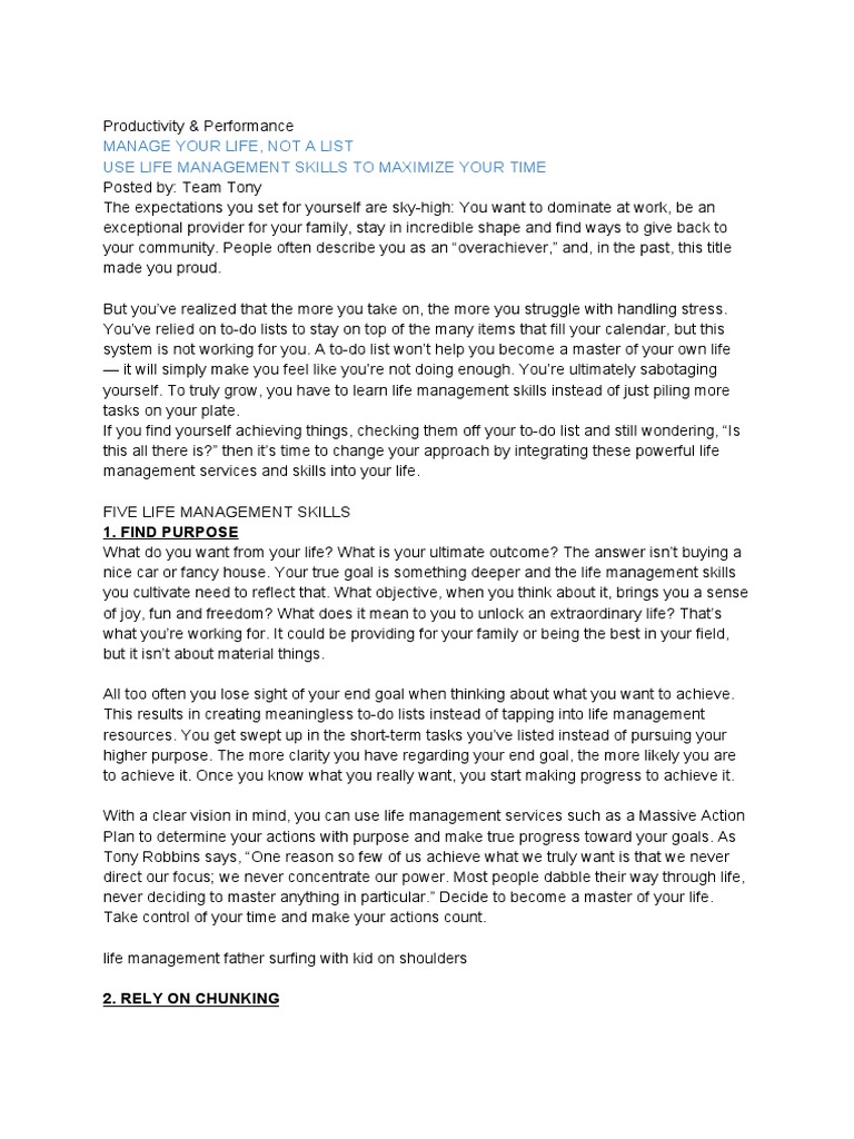 Manage Your Life Short PDF | PDF | Time Management | Professional Skills