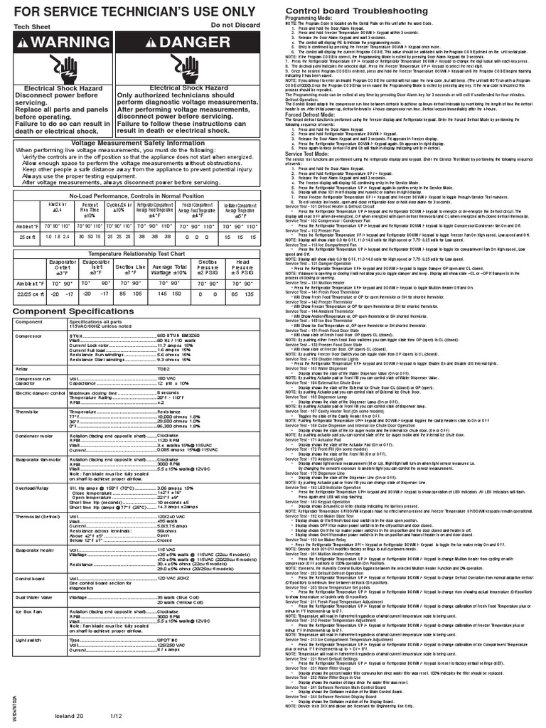 GI0FSAXVY011 Tech Sheet - W10476702 - Rev A PDF | PDF | Refrigerator ...