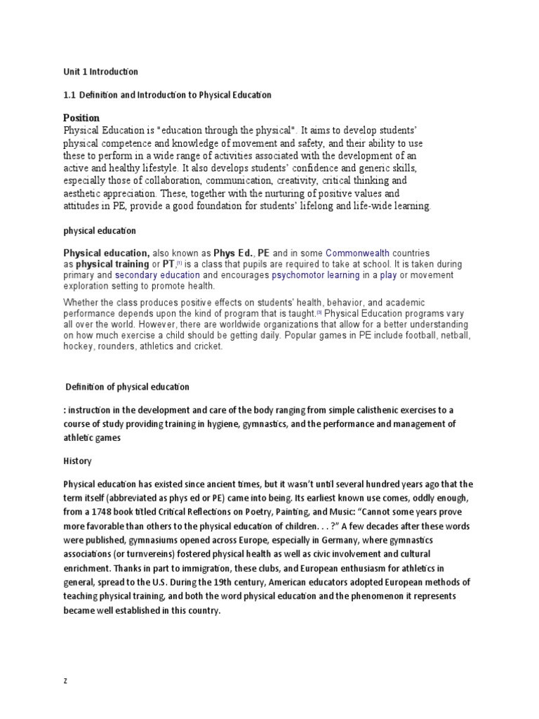 1.1 Definition and Introduction To Physical Education | PDF | Physical ...