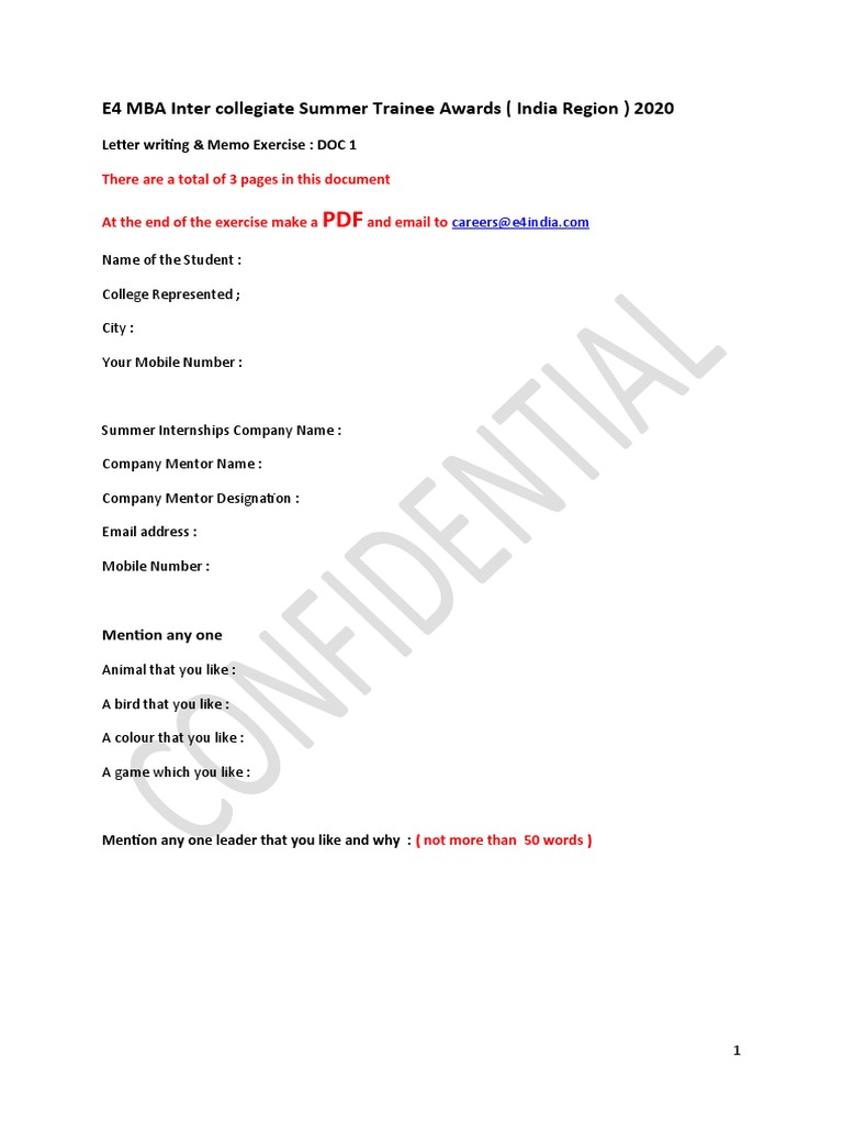 E4 Letter Writing and Memo Exercise STA 2020 | PDF