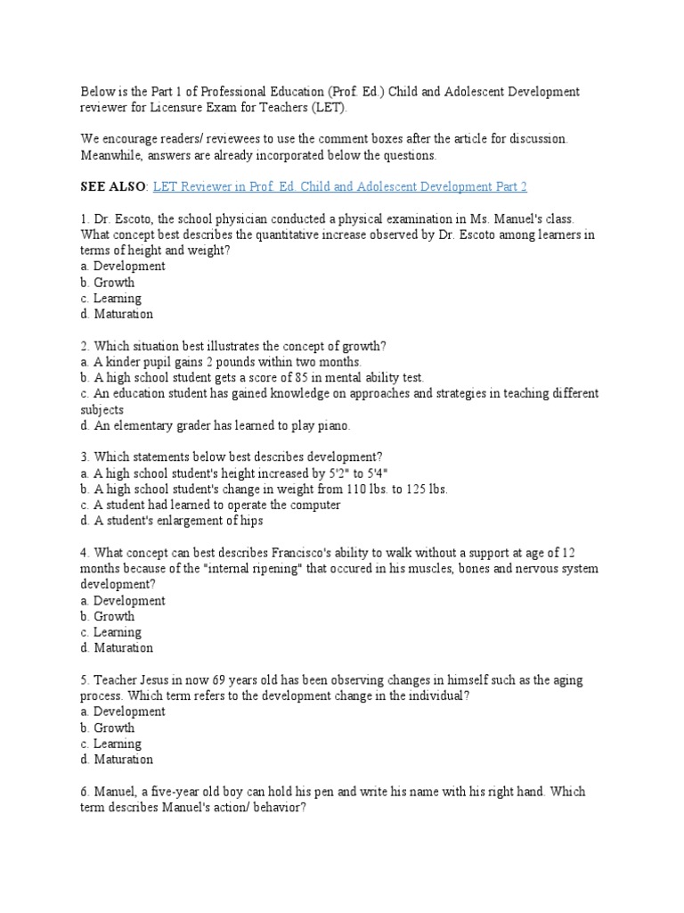 LET Reviewer: Child Development Concepts | PDF | Human Life Stages ...