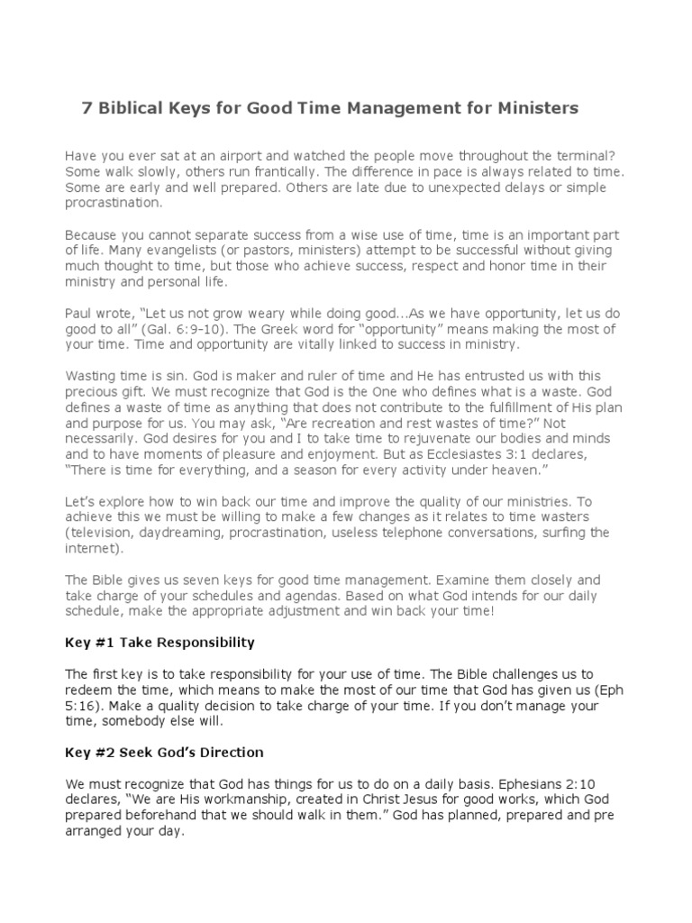 7 Biblical Keys For Good Time Management For Ministers | PDF | Wisdom | God