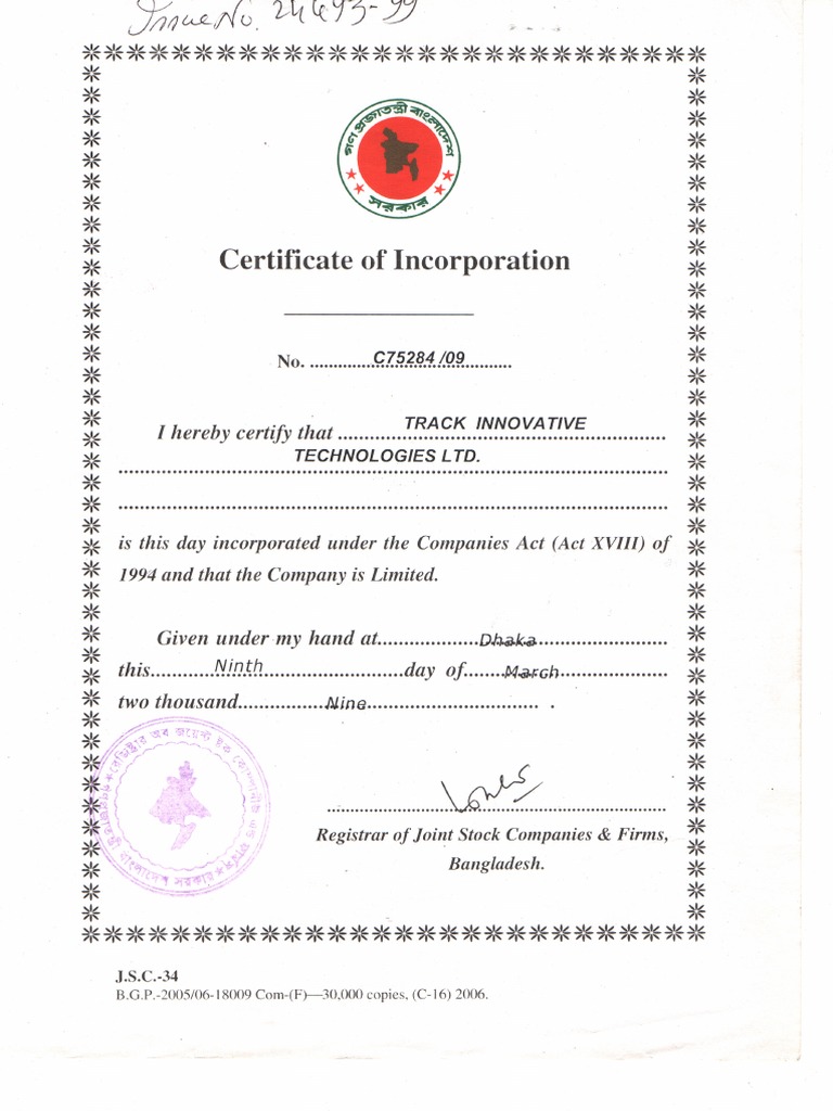 Certificate of Incorporation | PDF