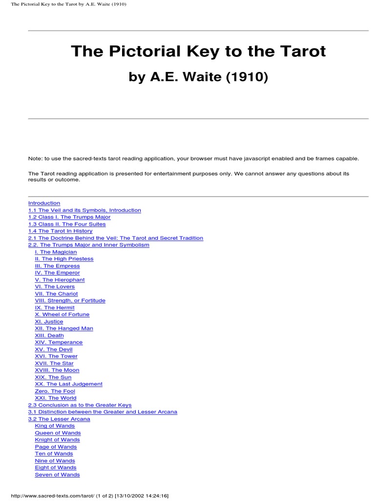 The Pictorial Key To The Tarot PDF | PDF | Major Arcana | Tarot