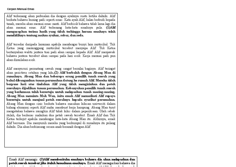 Cerpen Menuai Emas | PDF