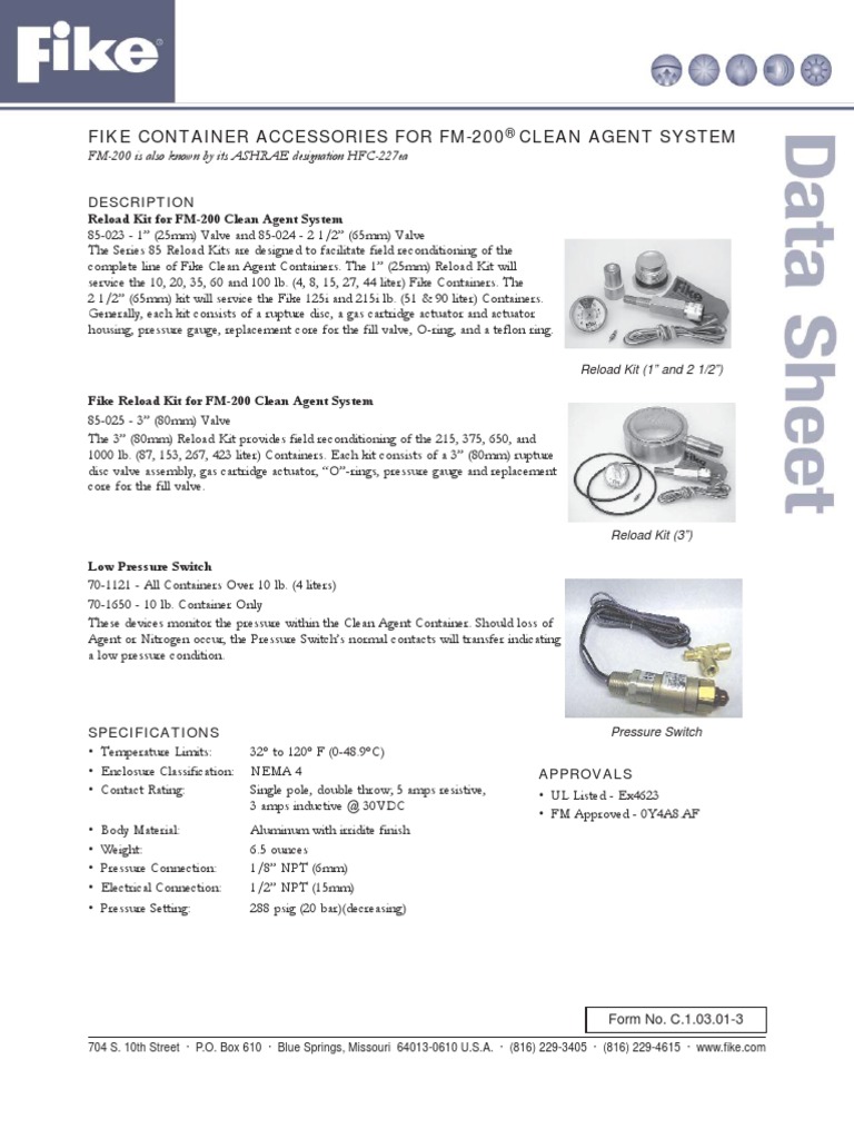 Fike Container Accessories For Fm-200 Clean Agent System: FM-200 Is ...