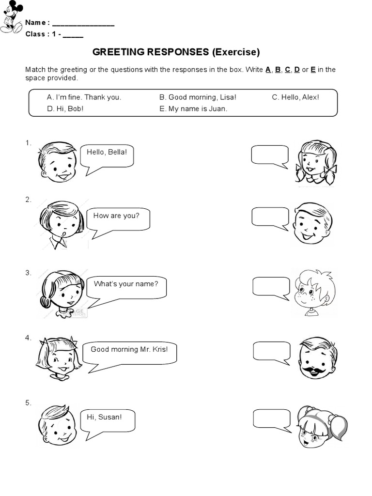 GREETING RESPONSES (Excercise) | PDF