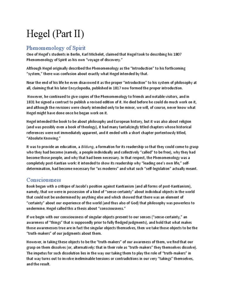 Hegel (Part II) : Phenomenology of Spirit | PDF | Georg Wilhelm Friedrich Hegel | Immanuel Kant