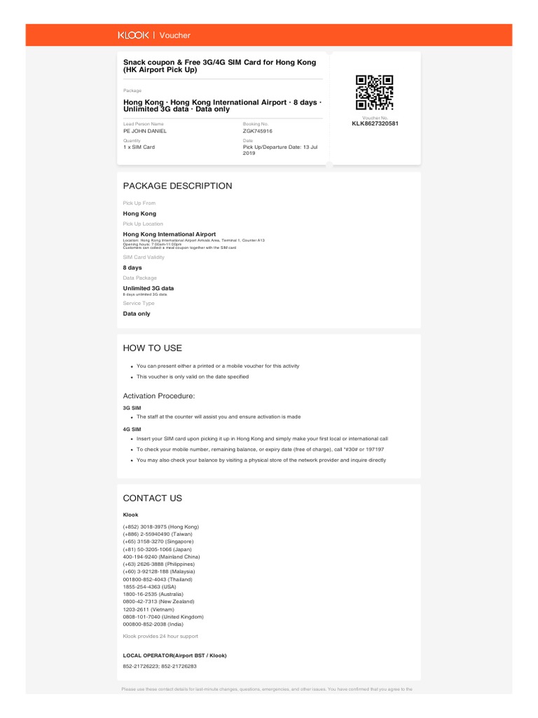 Package Description: Snack Coupon & Free 3G/4G SIM Card For Hong Kong ...