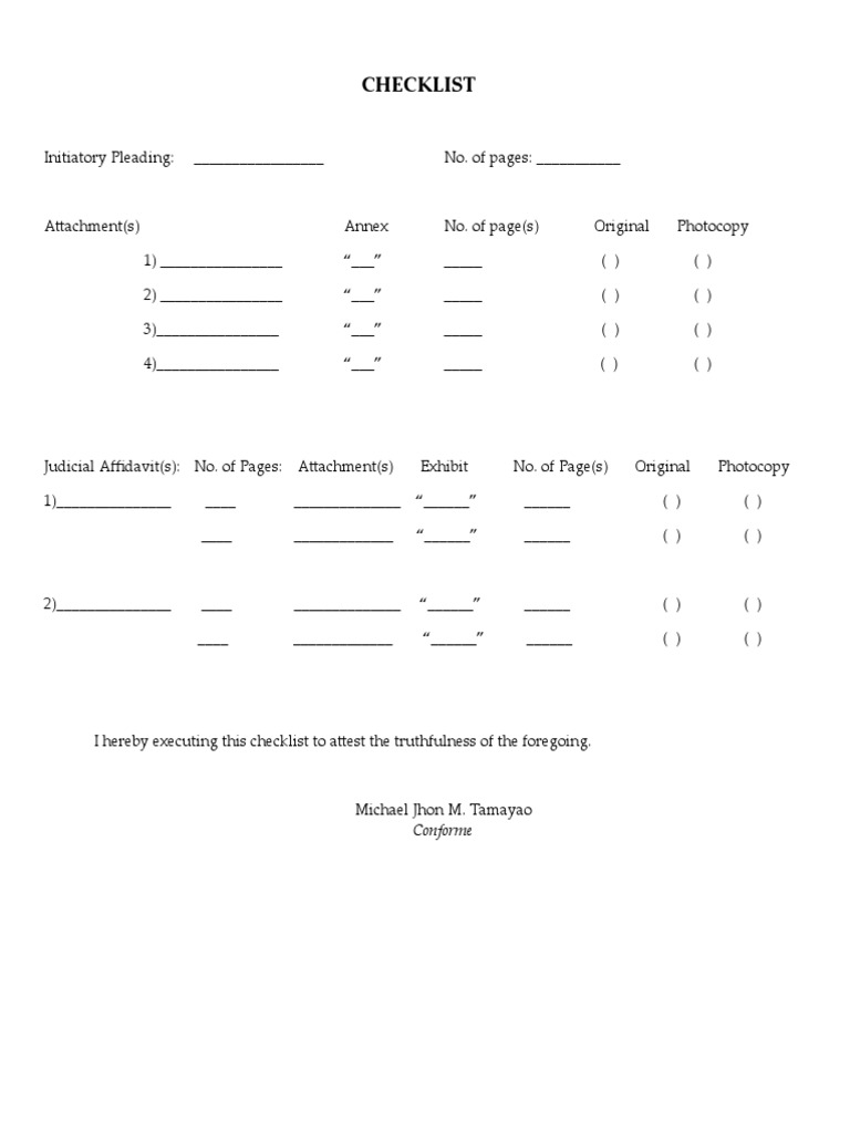 Court Filing Checklist Template | PDF