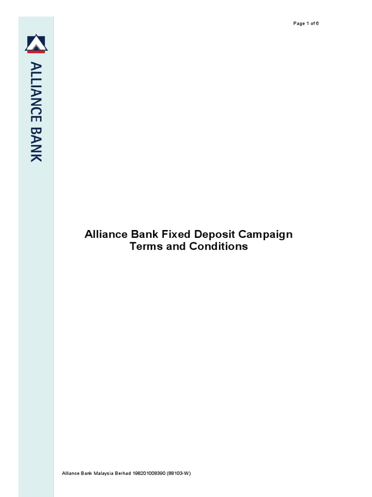 Alliance Bank Fixed Deposit Campaign Terms and Conditions: Page 1 of 6 ...