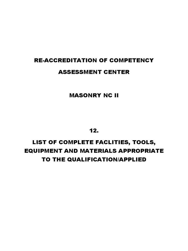 Checklist of Tools and Equipment Masonry | PDF | Masonry | Concrete