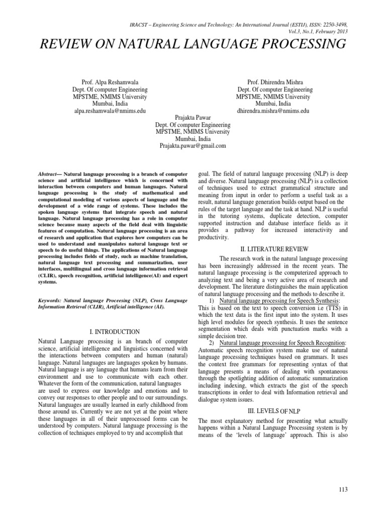 NLP Review: Techniques & Applications | PDF | Parsing | Speech Synthesis