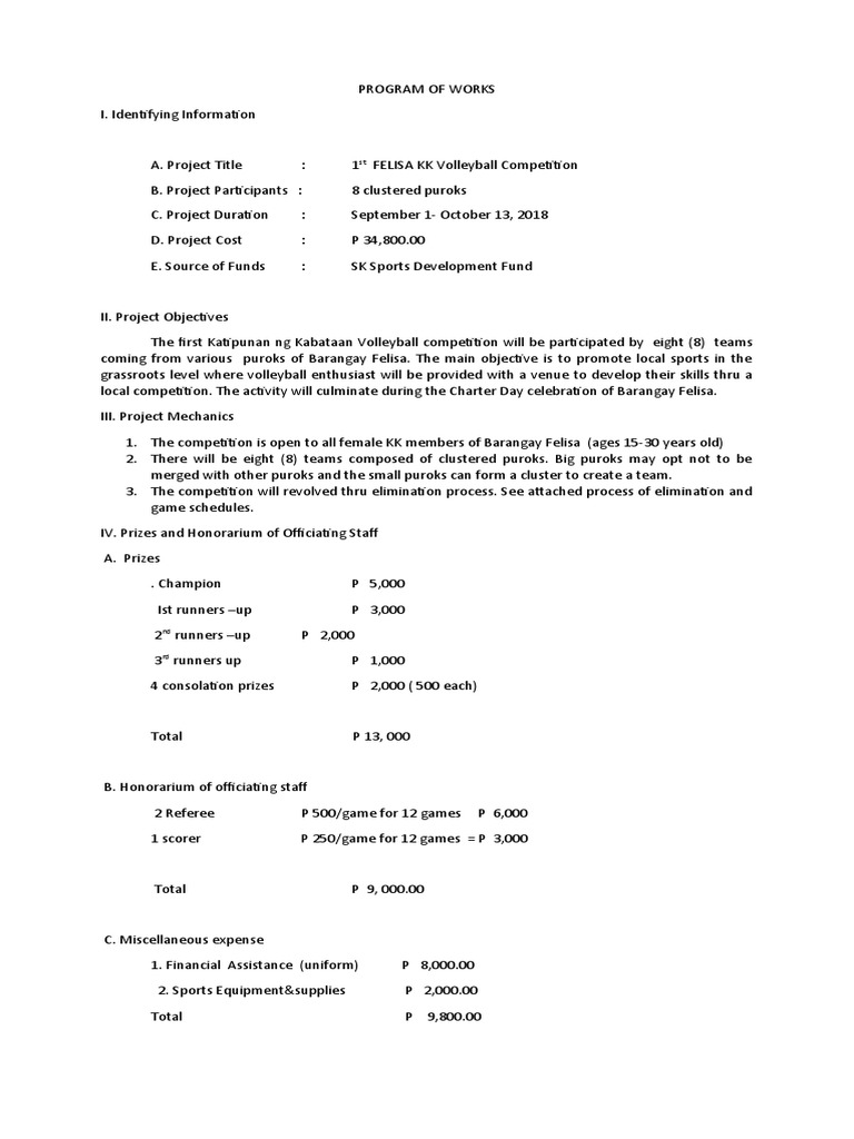 Sample Program of Works | PDF | Sports | Leisure