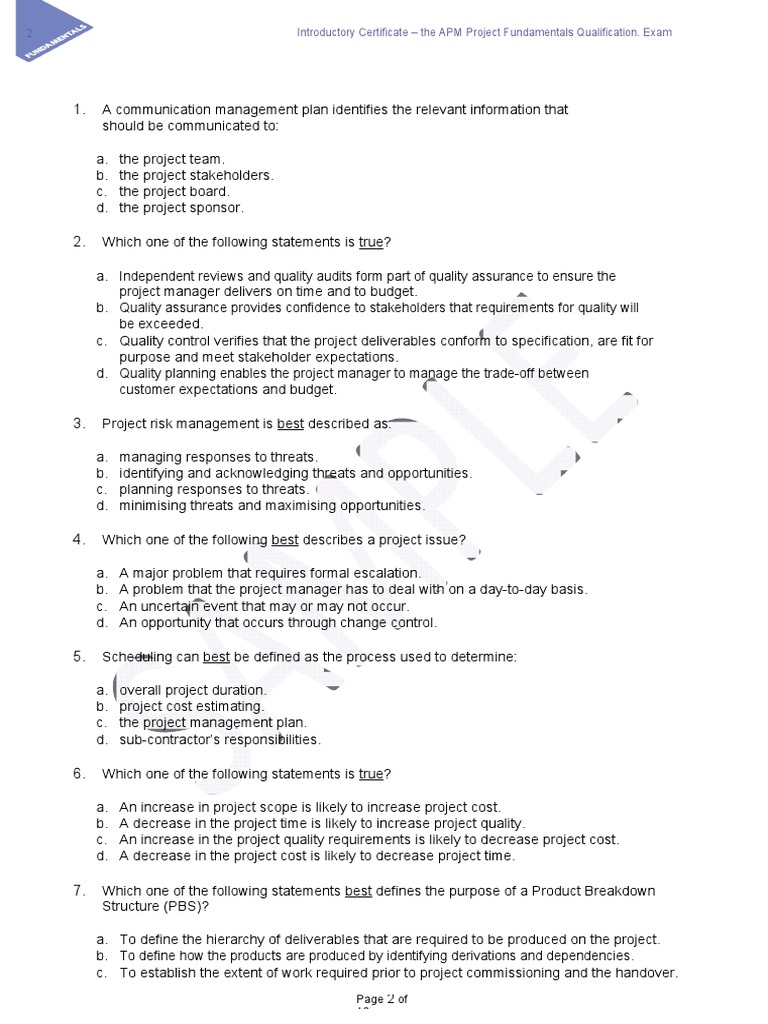 2 Introductory Certificate - The APM Project Fundamentals Qualification ...
