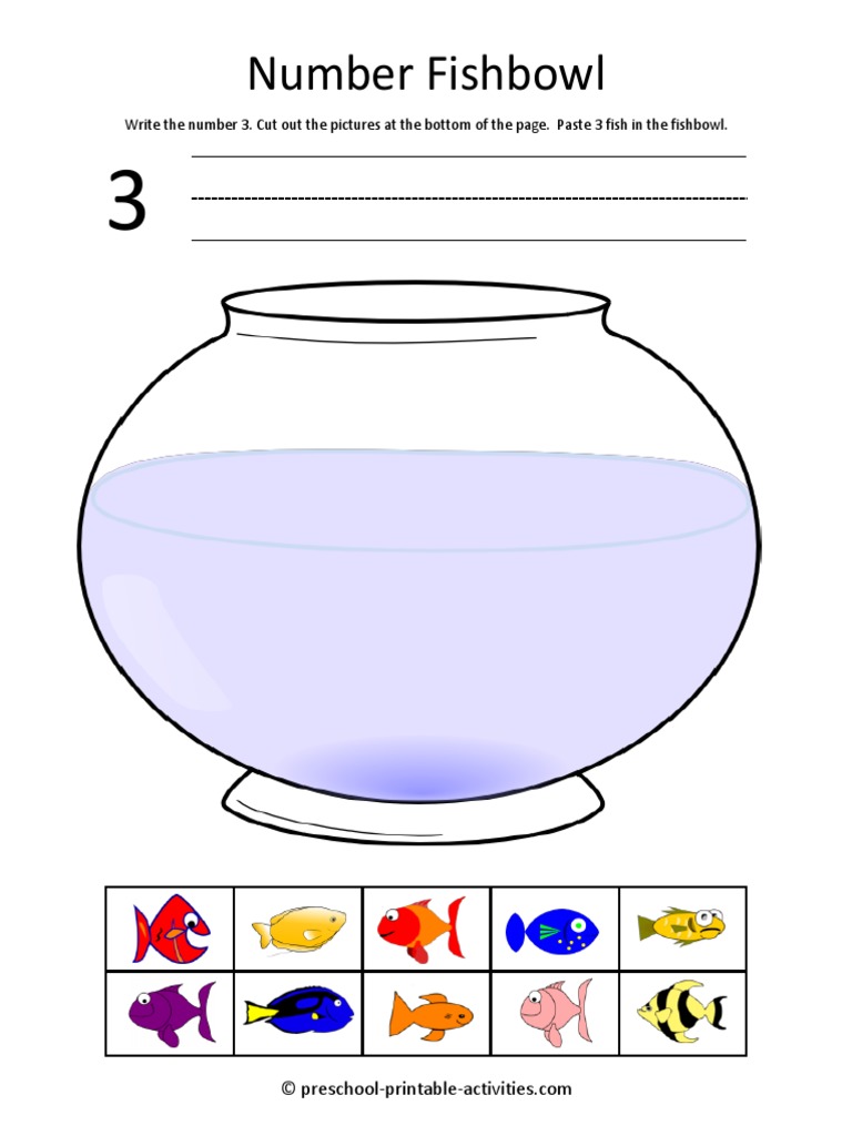 Number Fishbowl: Write The Number 3. Cut Out The Pictures at The Bottom ...