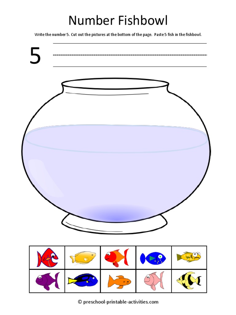 Number Fishbowl: Write The Number 5. Cut Out The Pictures at The Bottom ...