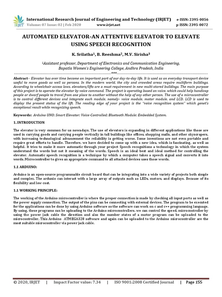 Automated Elevator-An Attentive Elevator To Elevate Using Speech ...