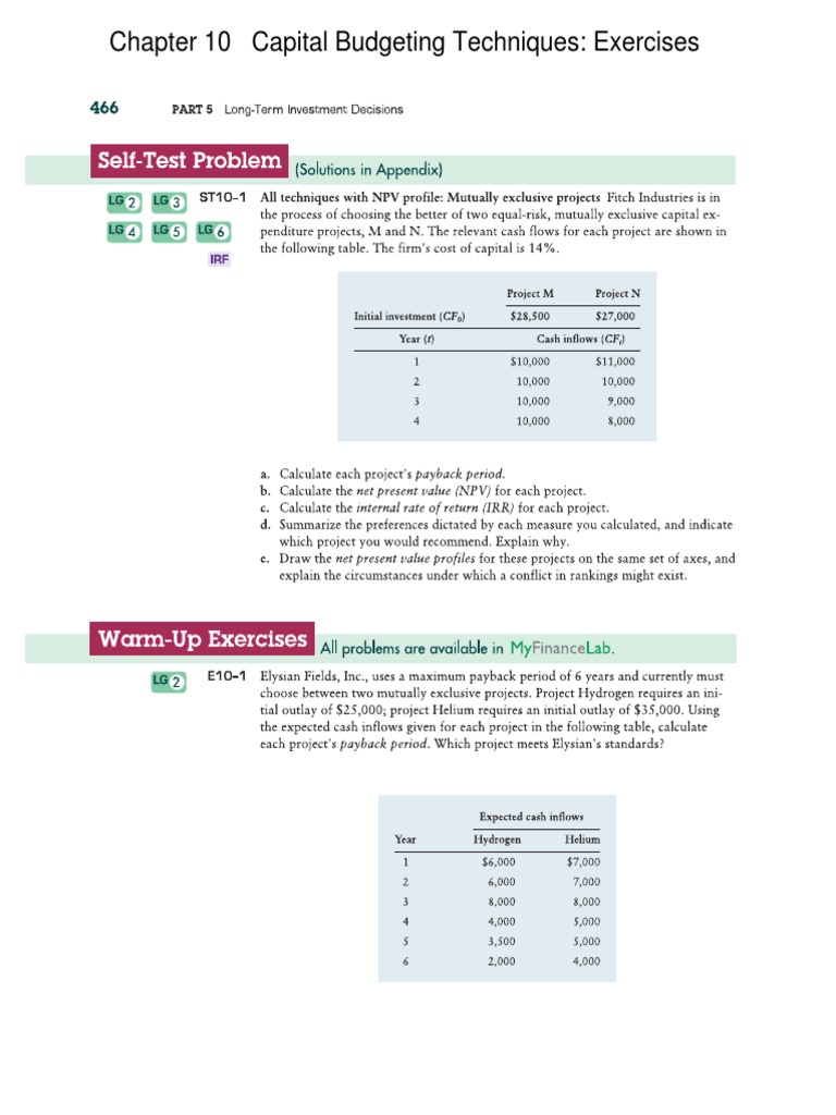 Exercises For CH 10 Capital Budgeting Techniques | PDF