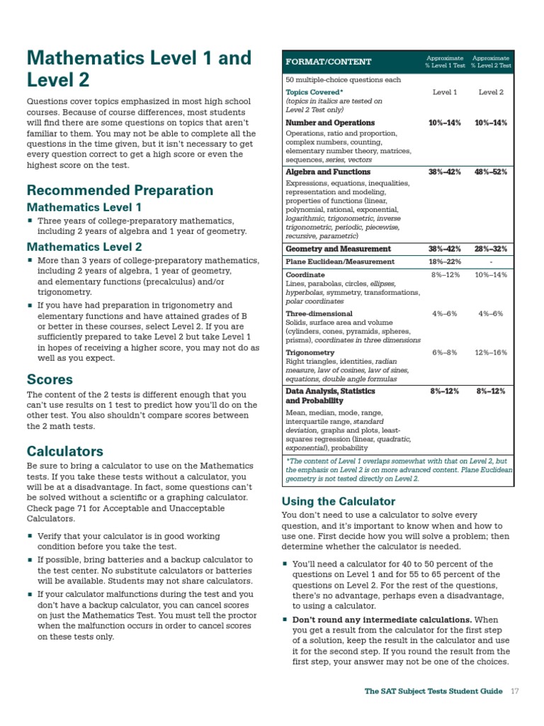 The SAT Subject Tests Student Guide | PDF | Mathematical Concepts ...