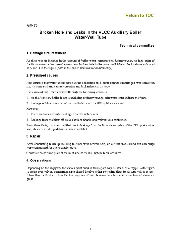 VLCC Auxiliary Boiler Water-Wall Tube Damage | PDF