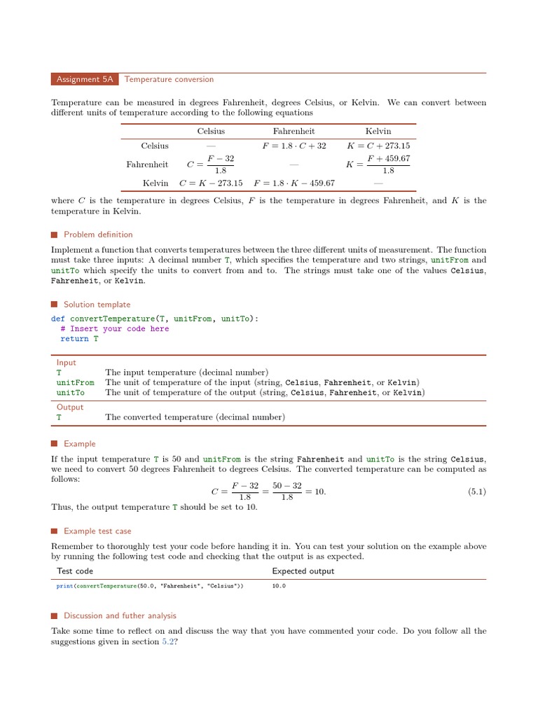Assignment 5A: Temperature Conversion | PDF | Fahrenheit | Temperature