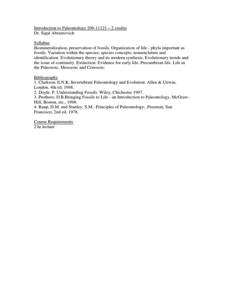 Introduction to Paleontology Course Syllabus | PDF | Social Science ...