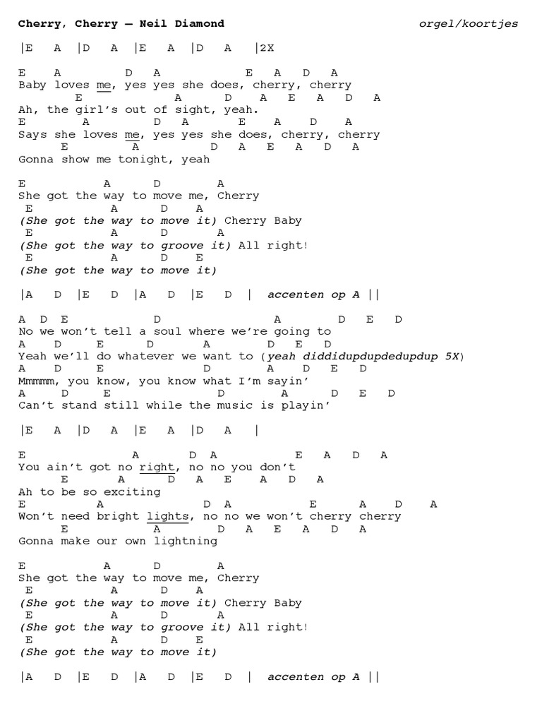 Cherry, Cherry - Neil Diamond Chords | PDF | Recorded Music | Albums